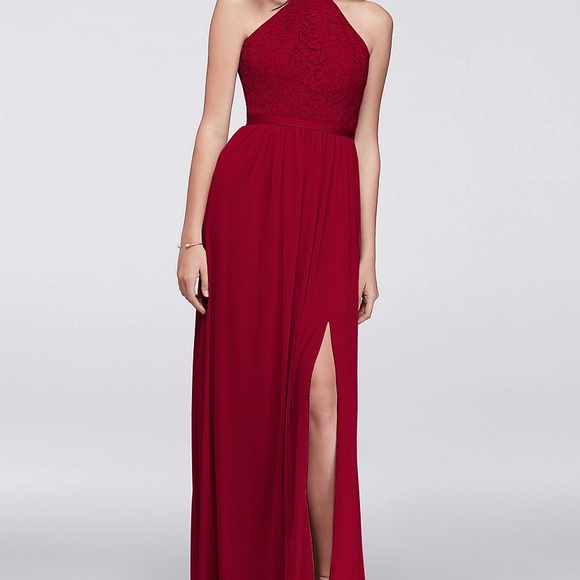 David's Bridal | Dresses | Apple Red Lace Bridesmaid Prom Dress Size 2 ...